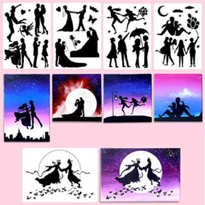 MOCOHANA ®9Pcs Reusable Plastic Hollow Painting Silhouette Stencil Set DIY Drawing Template Graffiti Stencils (Love)