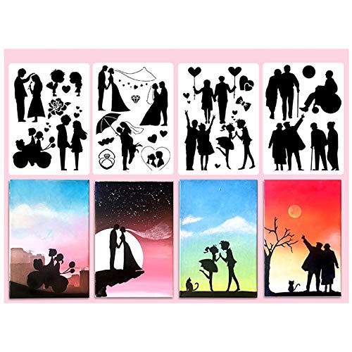 MOCOHANA ®9Pcs Reusable Plastic Hollow Painting Silhouette Stencil Set DIY Drawing Template Graffiti Stencils (Love)