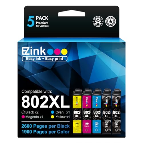 E-Z Ink (TM Remanufactured Ink Cartridge Replacement for Epson 802XL 802 T802XL T802 to use with Workforce Pro WF-4740 WF-4730 WF-4720 WF-4734 EC-4020 EC-4030 (2 Black, 1 Cyan, 1 Magenta, 1 Yellow)