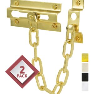 Jack N’ Drill Chain Door Guard with Lock - 2 Pack Chain Lock Door Guard, Sturdy & Rust-Resistant Steel Chain Locks for Inside Door and Extra Front Door Lock, 100% Child Safe (Brass Plated)