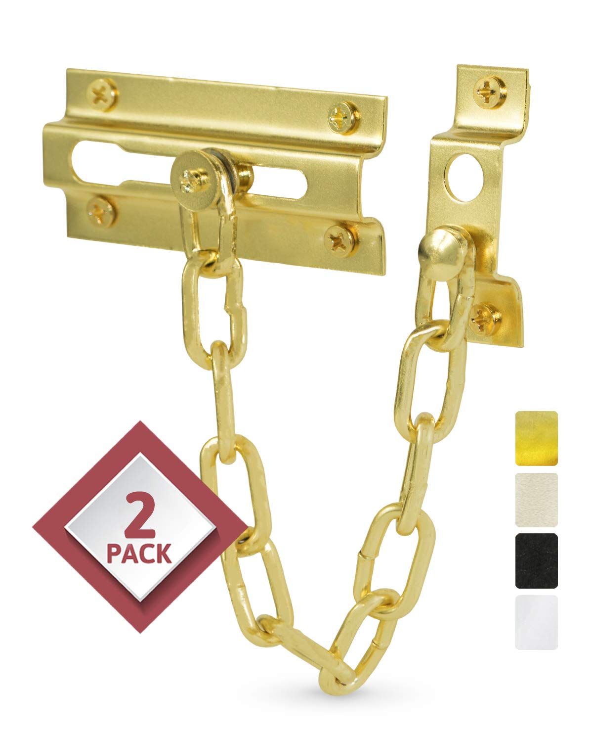 Jack N’ Drill Chain Door Guard with Lock - 2 Pack Chain Lock Door Guard, Sturdy & Rust-Resistant Steel Chain Locks for Inside Door and Extra Front Door Lock, 100% Child Safe (Brass Plated)