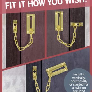 Jack N’ Drill Chain Door Guard with Lock - 2 Pack Chain Lock Door Guard, Sturdy & Rust-Resistant Steel Chain Locks for Inside Door and Extra Front Door Lock, 100% Child Safe (Brass Plated)