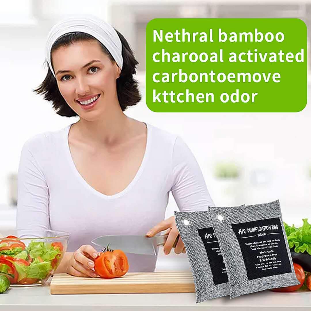 Bamboo Charcoal Air Purifying Bag (4Pack) Long Lasting Activated Charcoal Deodorant Charcoal Bag Household Car Closet Pets Office Basement Fresh Air Air Purifier Bag 4x200g