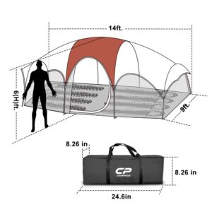 CAMPROS Tent-8-Person-Camping-Tents, Waterproof Windproof Family Tent, 5 Large Mesh Windows, Double Layer, Divided Curtain for Separated Room, Portable with Carry Bag, for All Seasons - Red