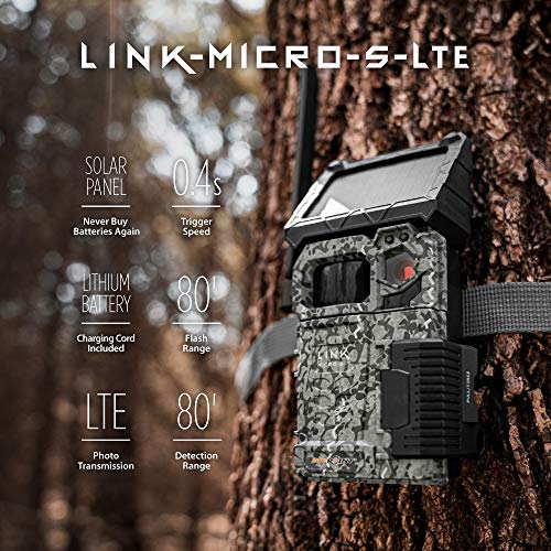 SPYPOINT Link-Micro-S-LTE Trail Camera Cellular Solar Panel 10MP Photos Night Vision 4 LED Infrared Flash 80'Detection Flash Range 0.4second Trigger Speed Game Cell Cameras for Hunting-For USA only