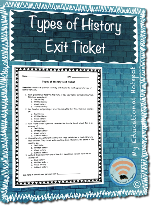 Types of History Exit Ticket Assessment