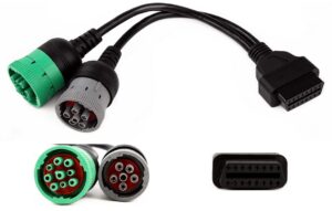 obd to type 2 green9p j1939 and 6p j1708 split y cable for diesel truck diagnostics