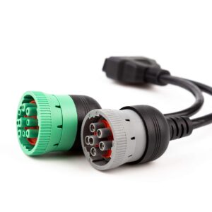 OBD to Type 2 Green9p J1939 and 6p J1708 Split Y Cable for Diesel Truck Diagnostics