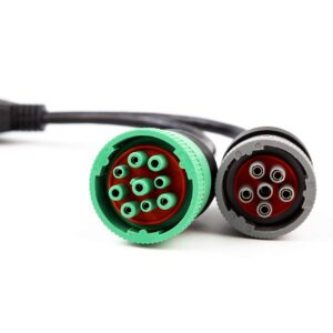 OBD to Type 2 Green9p J1939 and 6p J1708 Split Y Cable for Diesel Truck Diagnostics