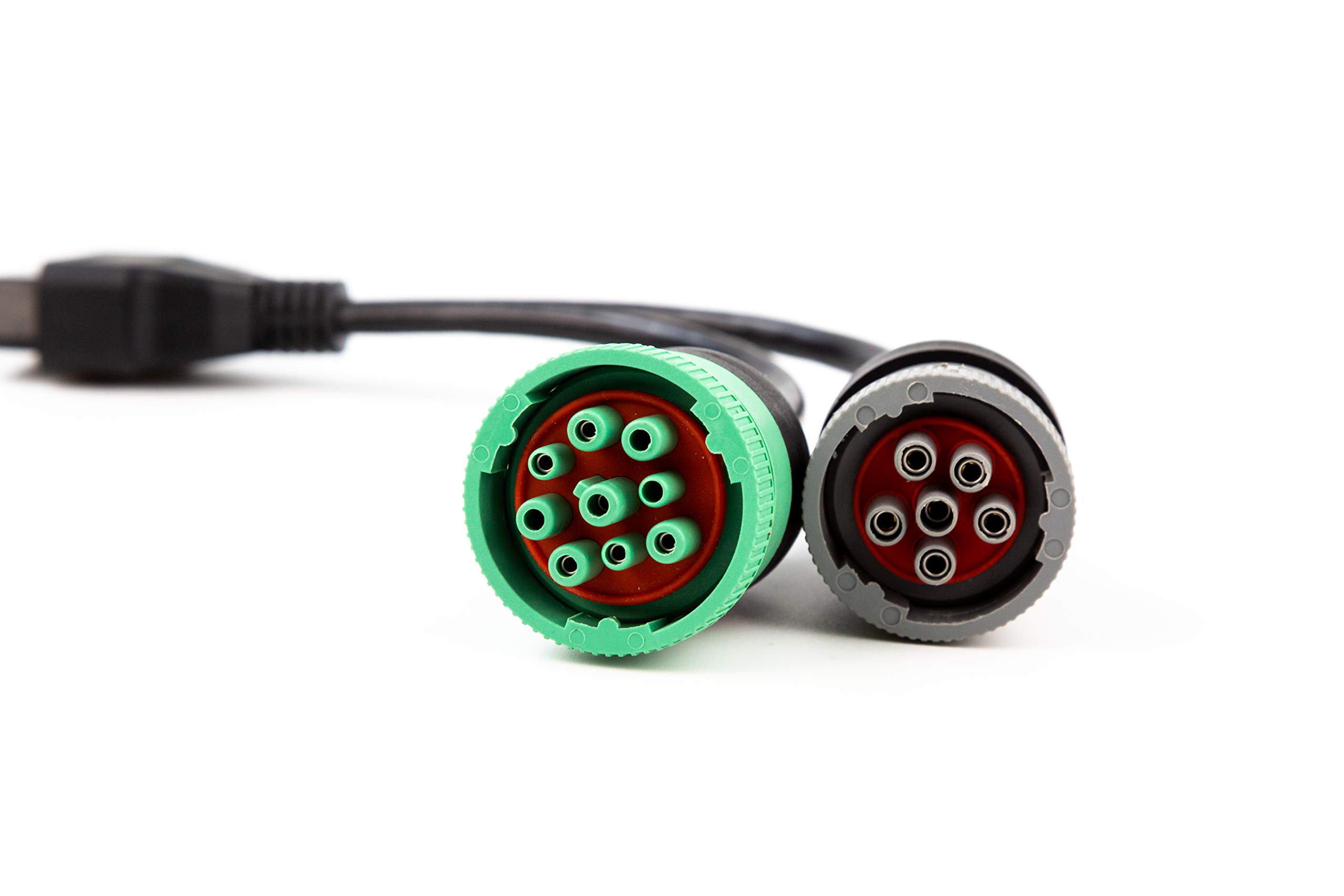 OBD to Type 2 Green9p J1939 and 6p J1708 Split Y Cable for Diesel Truck Diagnostics