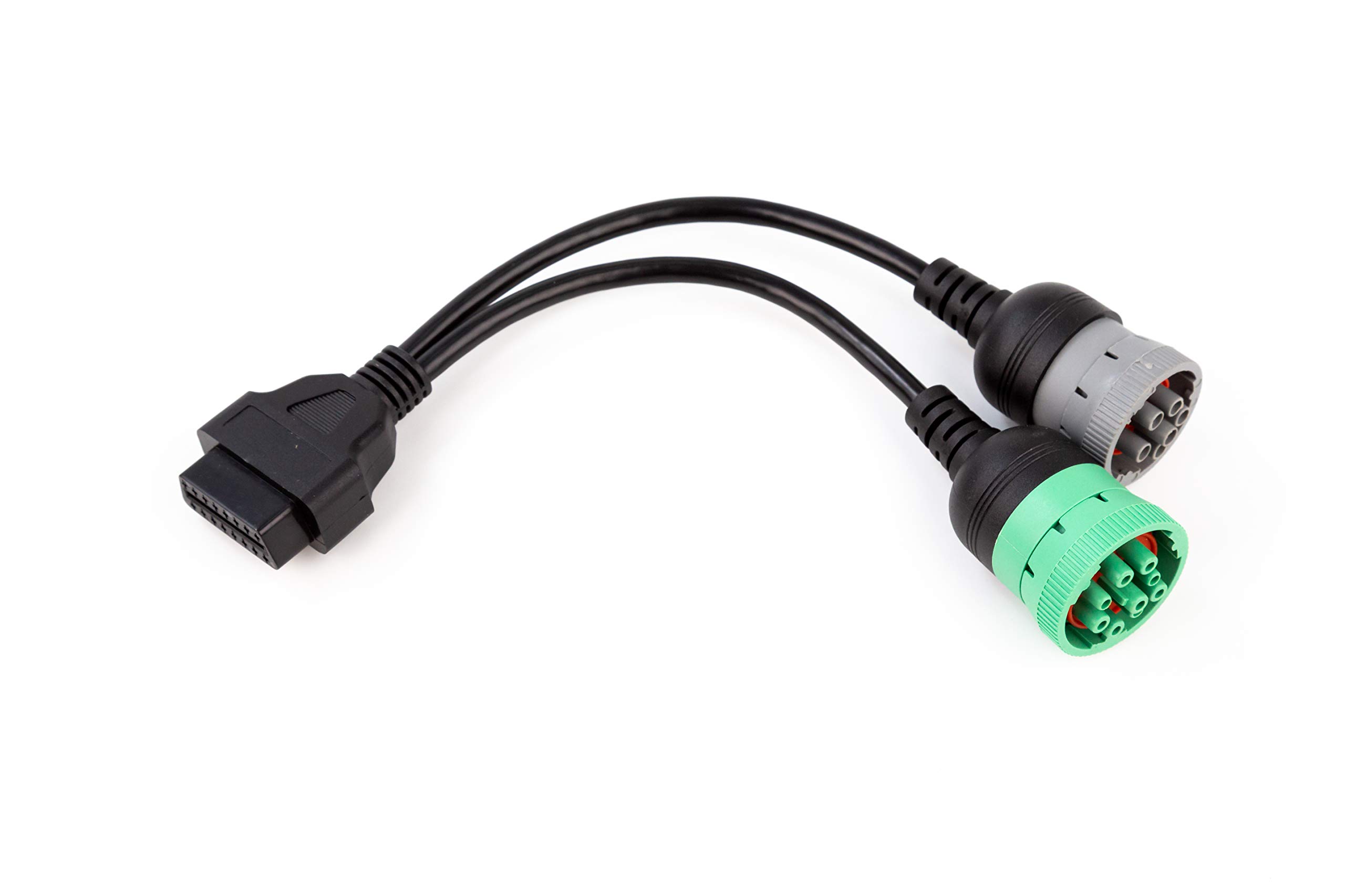 OBD to Type 2 Green9p J1939 and 6p J1708 Split Y Cable for Diesel Truck Diagnostics