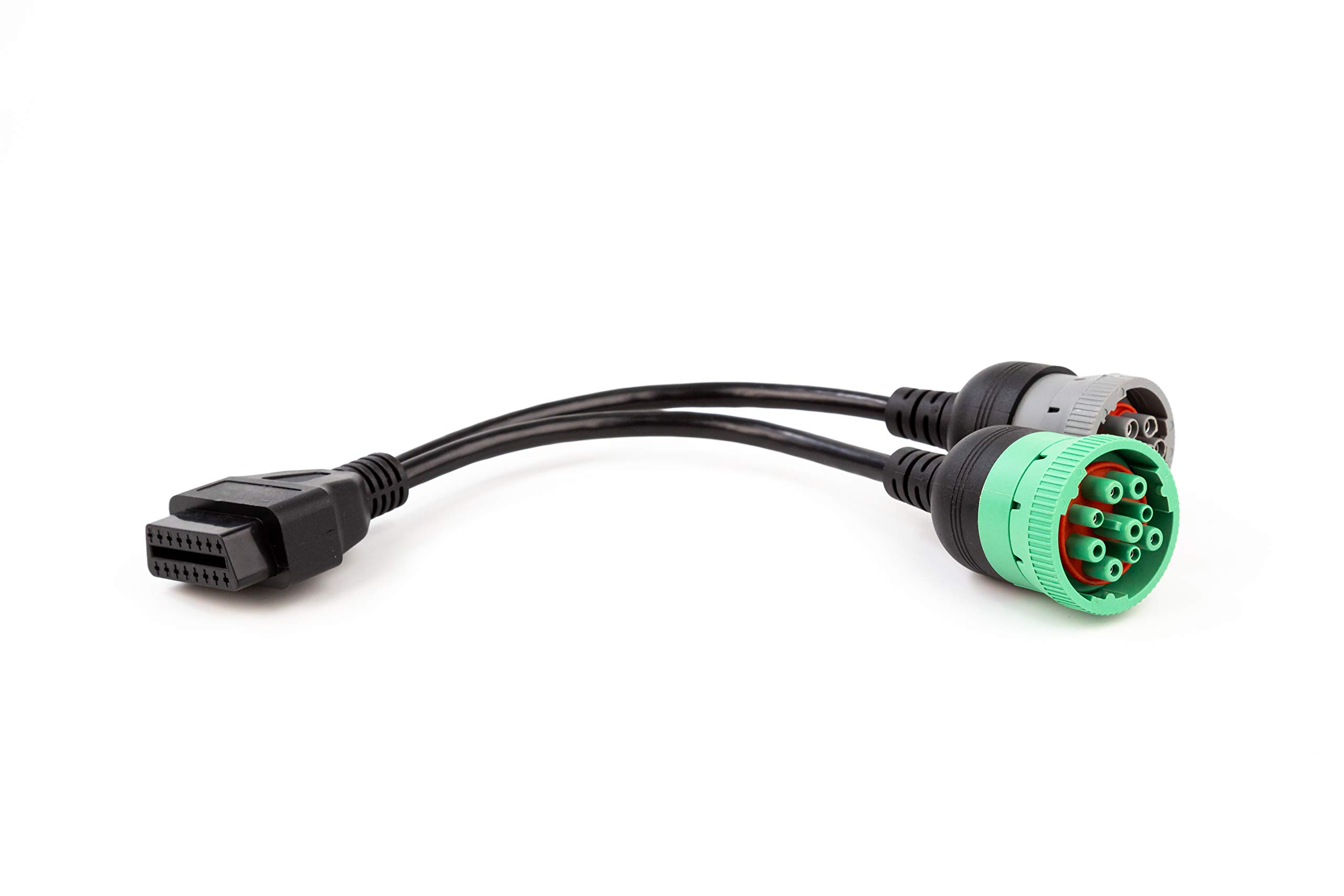 OBD to Type 2 Green9p J1939 and 6p J1708 Split Y Cable for Diesel Truck Diagnostics