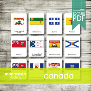 canada regions flags • montessori cards • flash cards • three part cards