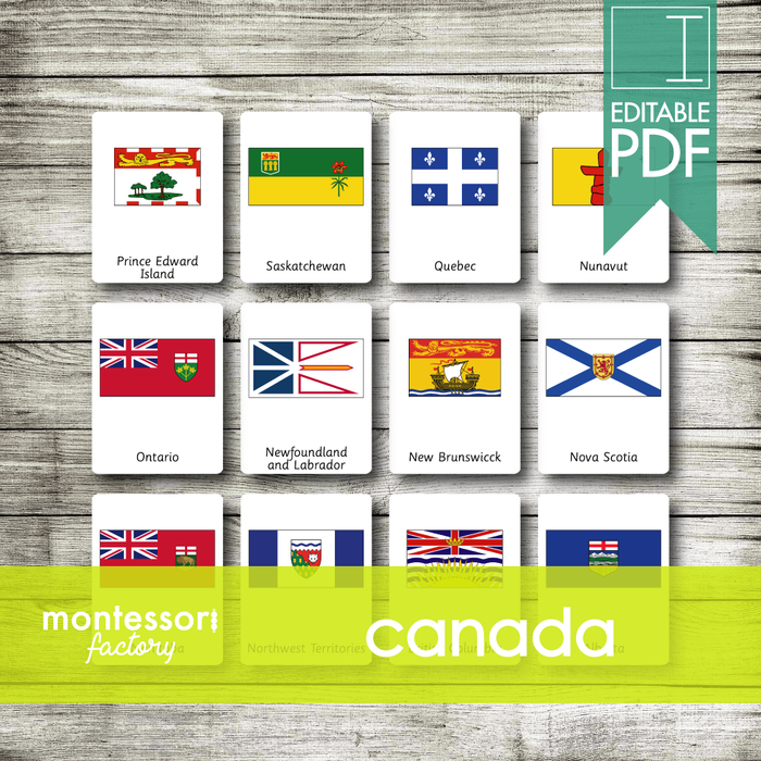 CANADA REGIONS FLAGS • Montessori Cards • Flash Cards • Three Part Cards