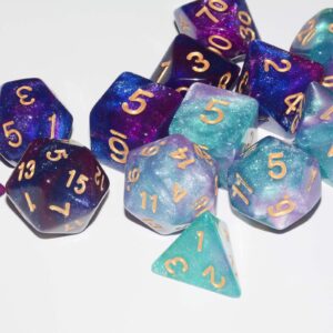 Galaxy DND Dice 2 X 7Sets, 14Pieces Glitter Sparkle Cosmic Mixed Polyhedral DND Dice for RPG MTG Table Game Dice