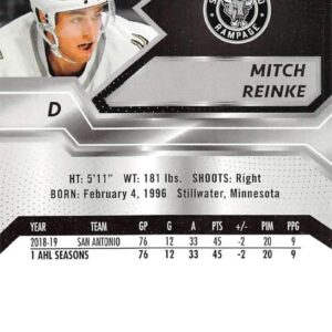 2019-20 Upper Deck AHL #75 Mitch Reinke RC Rookie San Antonio Rampage Hockey Trading Card