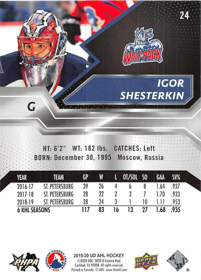 2019-20 Upper Deck AHL #24 Igor Shesterkin RC Rookie Hartford Wolf Pack Hockey Trading Card