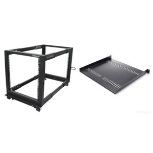 startech.com 12u open frame server rack & 1u vented server rack mount shelf