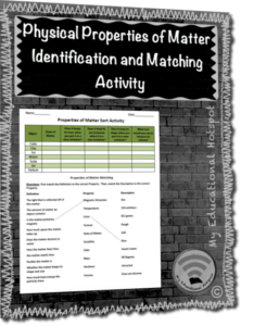 physical properties of matter identification and matching activity worksheet