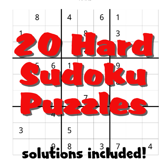 20 Hard Sudoku Puzzles - Solutions included!