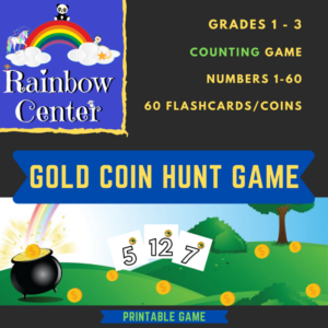 gold coin hunt - printable game - finding, counting & writing numbers 0 to 60 - grades 1 - 3