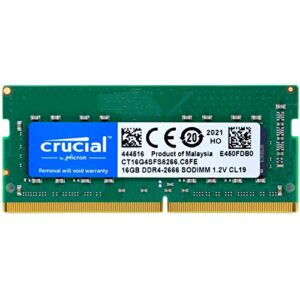 crucial 16gb ddr4 sdram memory module - for notebook - 16 gb - ddr4-2666/pc4-21300 ddr4 sdram - cl19-1.20 v - non-ecc - unbuffered - 260-pin - sodimm (ct16g4sfs8266)