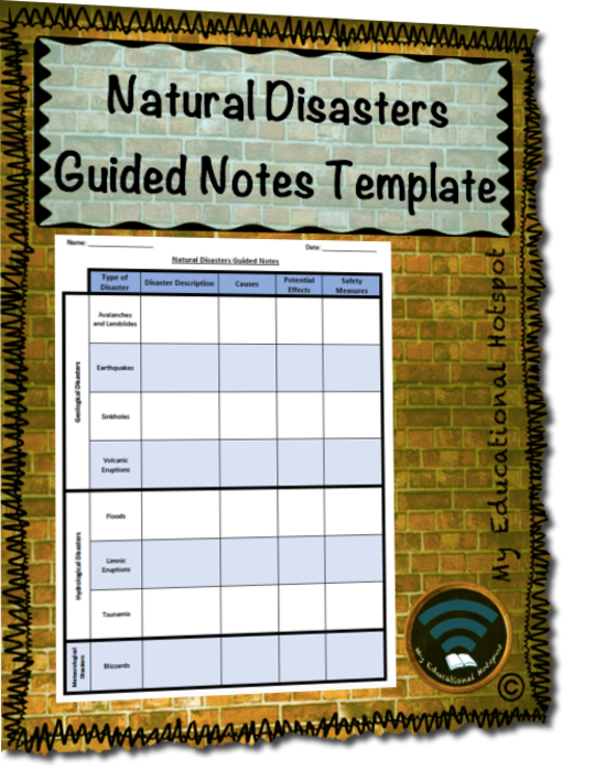 Natural Disasters Guided Notes Research Template