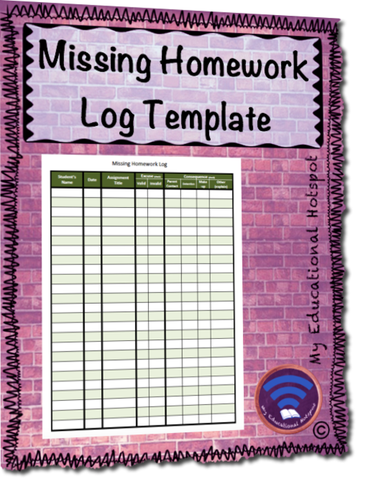 Missing Homework Log Template for Teachers