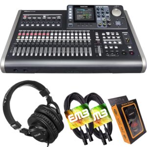 tascam dp-24sd 24-track digital portastudio multi-track audio recorder with pro headphone and pair of emb xlr cables and gravity magnet phone holder bundle