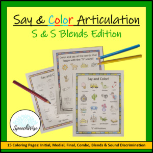 articulation coloring sheets for s and s blends speech sounds: initial, medial, final sounds for speech therapy practice