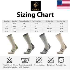 ONKE Merino Wool Cushion Crew Socks for Men Outdoor Hiking All Seasons Work Boot Heavy Thick Thermal Moisture Wicking Control(Black L)