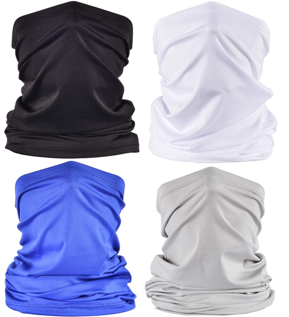 Leamekor UV Face Cover Neck Gaiter Mask Dust Protection Magic Scarf Wind Bandana Balaclava for Summer Running Fishing Biking (Black+White+Blue+Grey)