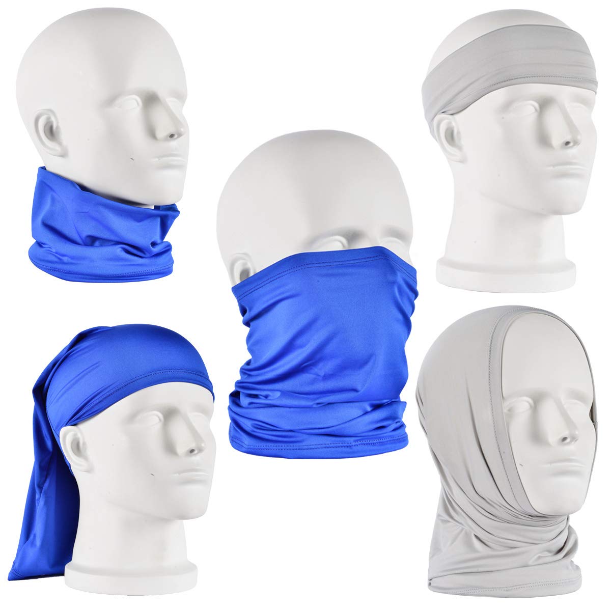 Leamekor UV Face Cover Neck Gaiter Mask Dust Protection Magic Scarf Wind Bandana Balaclava for Summer Running Fishing Biking (Black+White+Blue+Grey)