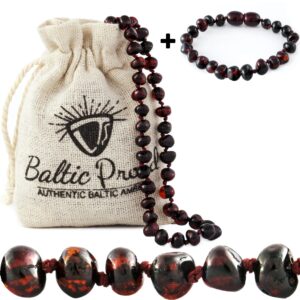 baltic proud amber necklace and bracelet gift set (unisex cherry) - certified premium quality raw baltic amber