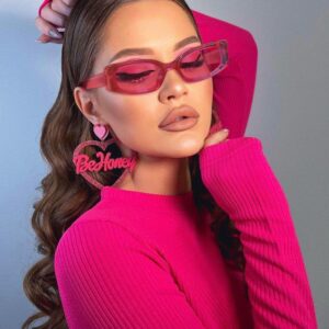 Dollger Rectangle Sunglasses for Women Retro PINK Y2K Sunglasses sugar Party 90s 00s sunglasses Pink