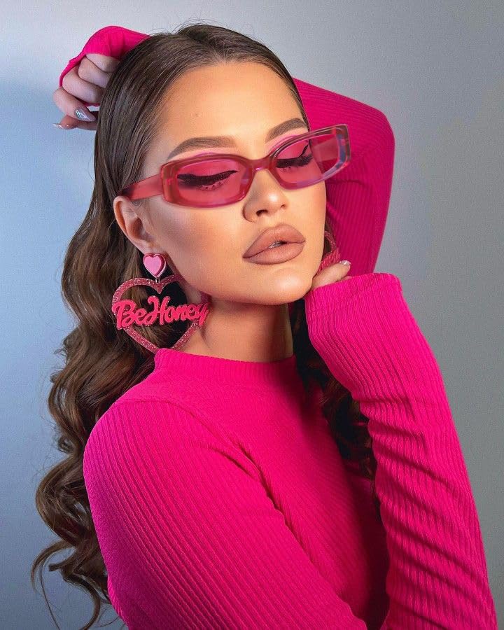 Dollger Rectangle Sunglasses for Women Retro PINK Y2K Sunglasses sugar Party 90s 00s sunglasses Pink