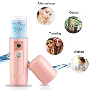 Nano Facial Mister Moisturizing Atomization Humidifier Cool Mist Facial Steamer Handy Mist Sprayer Moisturizing & Hydrating for Skin Care, Makeup, Eyelash Extensions (Pink)