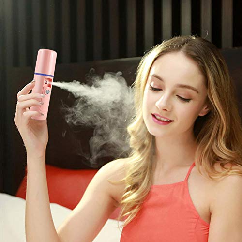 Nano Facial Mister Moisturizing Atomization Humidifier Cool Mist Facial Steamer Handy Mist Sprayer Moisturizing & Hydrating for Skin Care, Makeup, Eyelash Extensions (Pink)