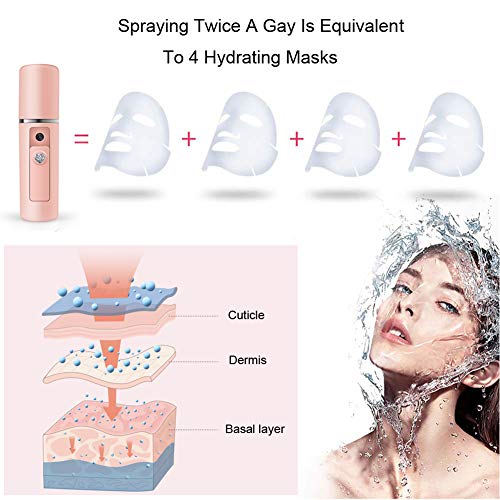 Nano Facial Mister Moisturizing Atomization Humidifier Cool Mist Facial Steamer Handy Mist Sprayer Moisturizing & Hydrating for Skin Care, Makeup, Eyelash Extensions (Pink)