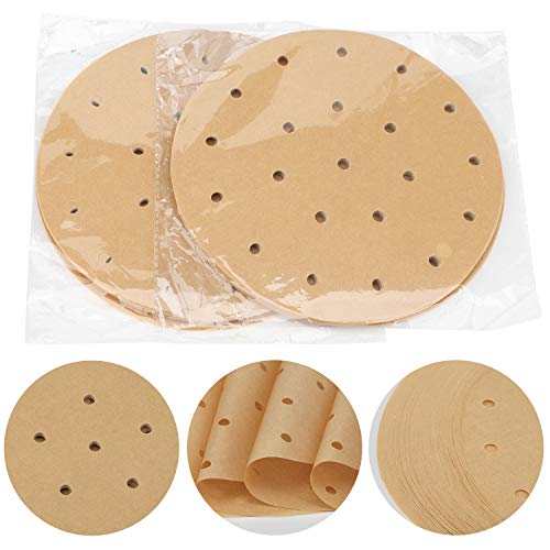 Beasea Air Fryer Parchment Paper, 200pcs 7 Inch Unbleached Air Fryer Disposable Paper Liners Filter Paper Perforated Parchment Paper Bamboo Steamer Papers for Air Fryer and Steaming Basket