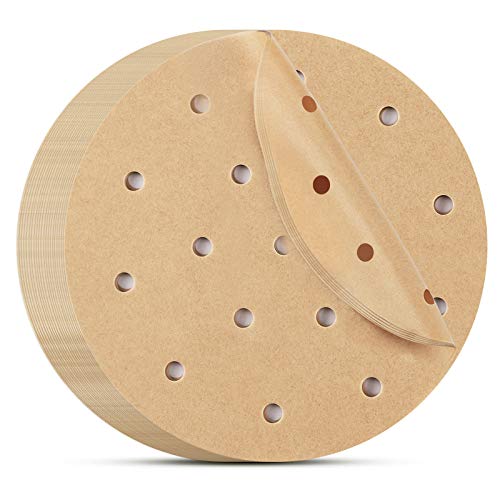 Beasea Air Fryer Parchment Paper, 200pcs 7 Inch Unbleached Air Fryer Disposable Paper Liners Filter Paper Perforated Parchment Paper Bamboo Steamer Papers for Air Fryer and Steaming Basket