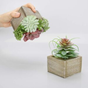 Mingfuxin Artificial Succulents Plants, Mini Assorted Green Fake Plants in Pots, Small Succulents Plants Artificial with Wood Potted for Bathroom Home Office Living Room Table Decor Indoor, Set of 3