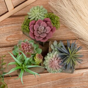 Mingfuxin Artificial Succulents Plants, Mini Assorted Green Fake Plants in Pots, Small Succulents Plants Artificial with Wood Potted for Bathroom Home Office Living Room Table Decor Indoor, Set of 3