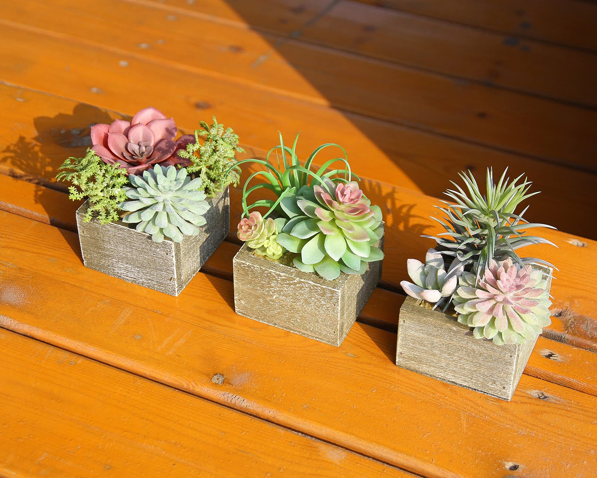 Mingfuxin Artificial Succulents Plants, Mini Assorted Green Fake Plants in Pots, Small Succulents Plants Artificial with Wood Potted for Bathroom Home Office Living Room Table Decor Indoor, Set of 3