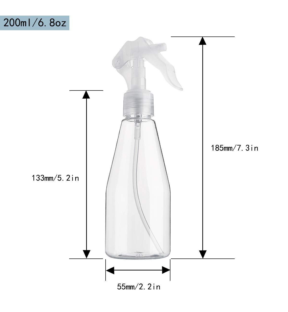 dedoot Clear Spray Bottle for Hair, Plant Mister Spray Bottle, 2 Pack Empty Small 7oz Plastic Refillable Trigger Sprayer, Leak Proof Spray Bottles for Cleaning Solutions, Hair Care, Essential Oils