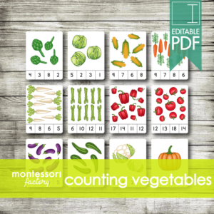 counting vegetables • numbers 1 to 20 • montessori counting cards • clip cards • editable pdf