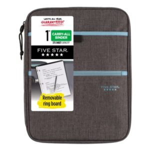 five star zipper binder, 1 inch 3-ring binder, carry-all with internal pockets and dividers, 375 total sheet capacity, heathered gray/mint (29092bh0)