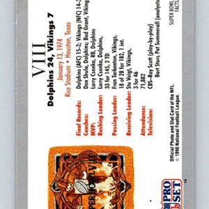 1990 Pro Set Super Bowl 160 Football #8 SB VIII Ticket Official Standard Sized NFL Trading Card