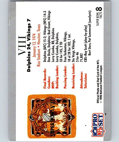 1990 Pro Set Super Bowl 160 Football #8 SB VIII Ticket Official Standard Sized NFL Trading Card