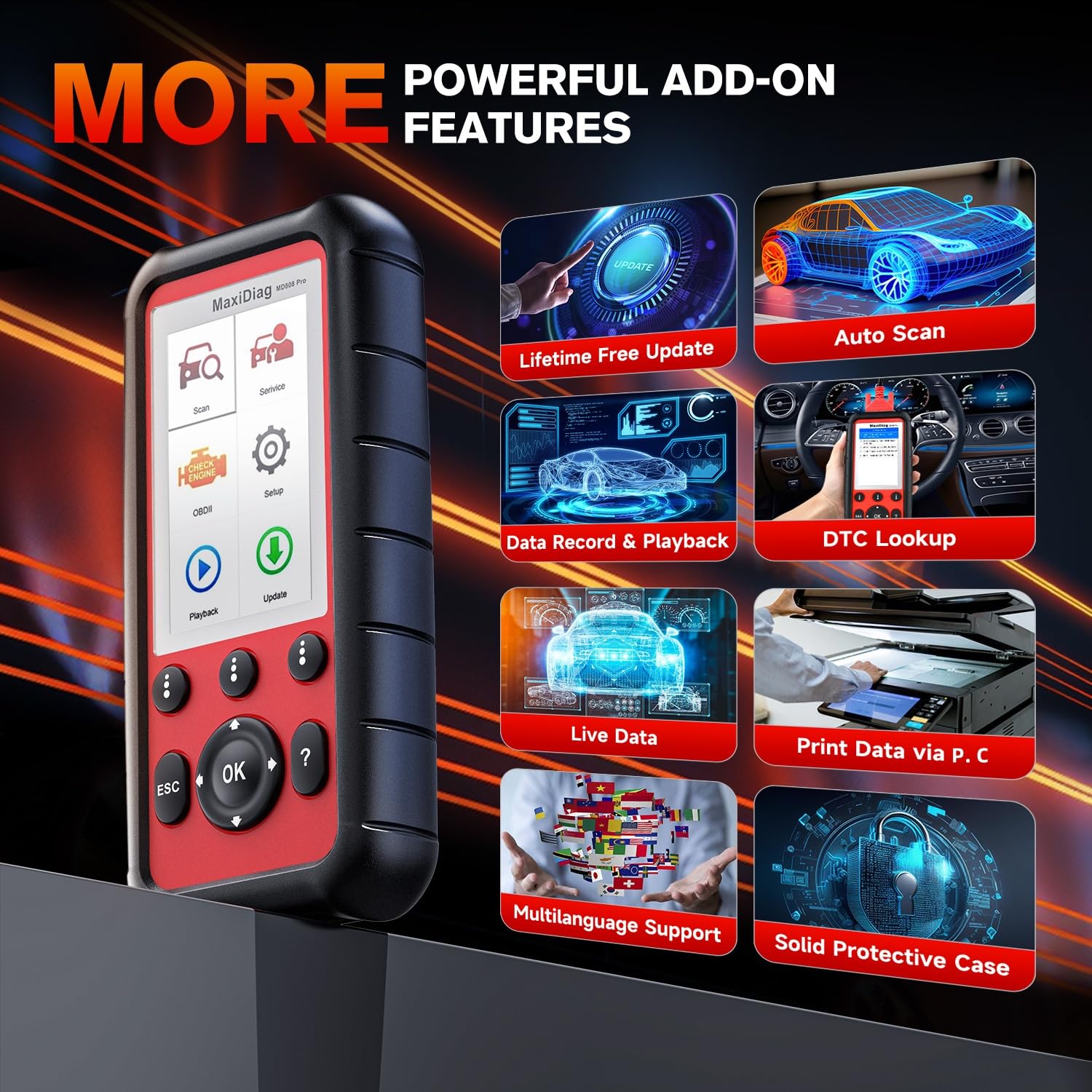 Autel MaxiDiag MD808 Pro OBD2 Scanner: Level-up of MD808 MD806 MD802, All System Diagnostic Tool, 7 Reset Service Oil/EPB/SAS/BMS/Throttle, Full 12 OBDII Modes, AutoScan Live Data Lifetime Free Update